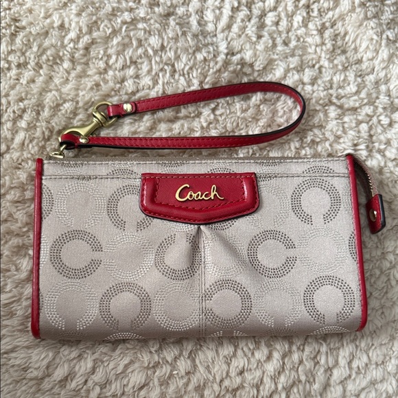 Coach | Bags | Coach Signature Red And Cream Wristlet | Poshmark